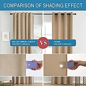 MIULEE 100% Blackout Velvet Curtains 96 Inches Long 2 Panels, Beige Black Out Window Drapes for Bedroom Living Room Back Tab Rod Pocket Full Room Darkening Thermal Insulated Noise Reducing Curtains