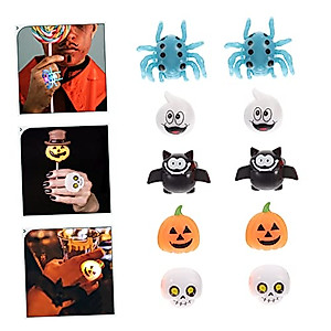 KOMBIUDA 50 pcs Spider Ghost Pumpkin Toys Light LED for Goodies Finger Flashing Favors The Toy Prizes Rings Lighted and Dark Up Color Bag Glow in Gifts Glowing Party Kids Goodie Halloween