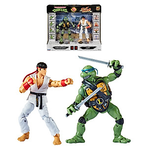 BANDAI 2 Pack | Teenage Mutant Ninja Turtles Leonardo Vs Street Fighter Ryu Action Figures | 6'' and Turtle with Articulation, P81251