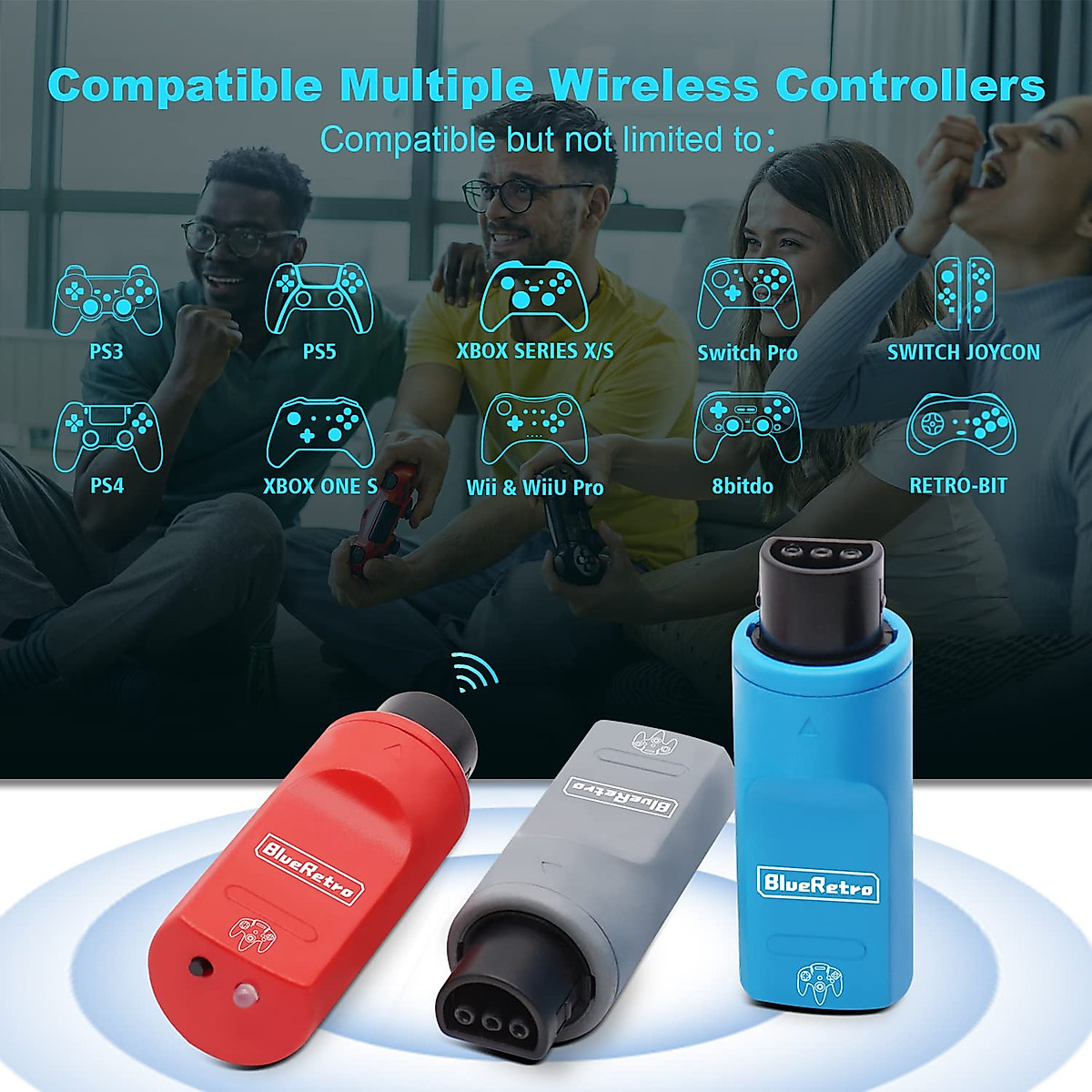 BITFUNX RetroScaler N64 Wireless Controller Adapter - Supports N64 Game Console, Compatible with PS3/PS4/PS5, Xbox One S, Series X/S, Switch Pro Bluetooth Controllers