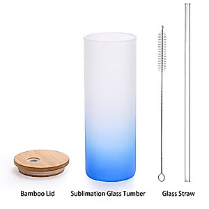 Mezchi 6 Pack Sublimation Glass Cans Blanks with Bamboo Lids, 17 OZ Frosted Tumbler Cups with Glass Straws, Straight Skinny Drinking Glasses Jars Mugs for Iced Coffee, Milk, Juice, 6 Gradient Colors