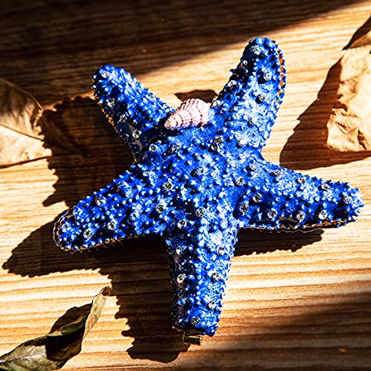 YU FENG Starfish Figurine Trinket Box Hinged Crystals Jeweled Painted Enameled Collectible Sea Star Ornament(Dark Blue)