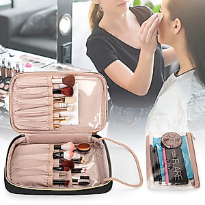 Yarwo Travel Makeup Brushes Bag, Portable Cosmetic Bag for Makeup Brushes (up to 9.4") and Cosmetic Essentials, Black (BAG ONLY, PATENTED DESIGN)