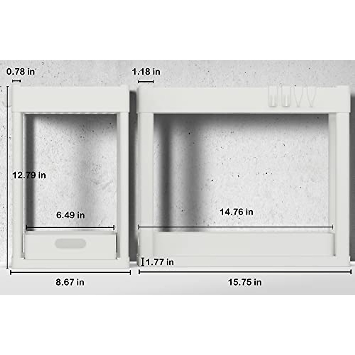 2PC Under Sink Organizer Rack 2 Tier Under Sliding Cabinet Basket Organizer Drawer with 4 Hooks, Multi-purpose Under Sink Storage for Bathroom Kitchen Desktop（White）