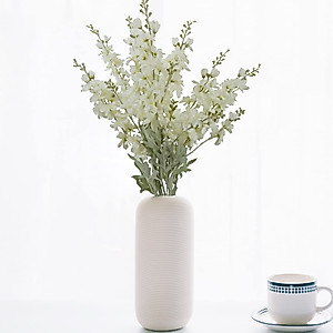 MINYULUA 6pcs Artificial Delphinium Flowers White Silk Larkspur Flowers Faux Snapdragon Long Stem Fake Plant Spray Arrangement for Home Office Garden Wedding Table Vase Decor (White)