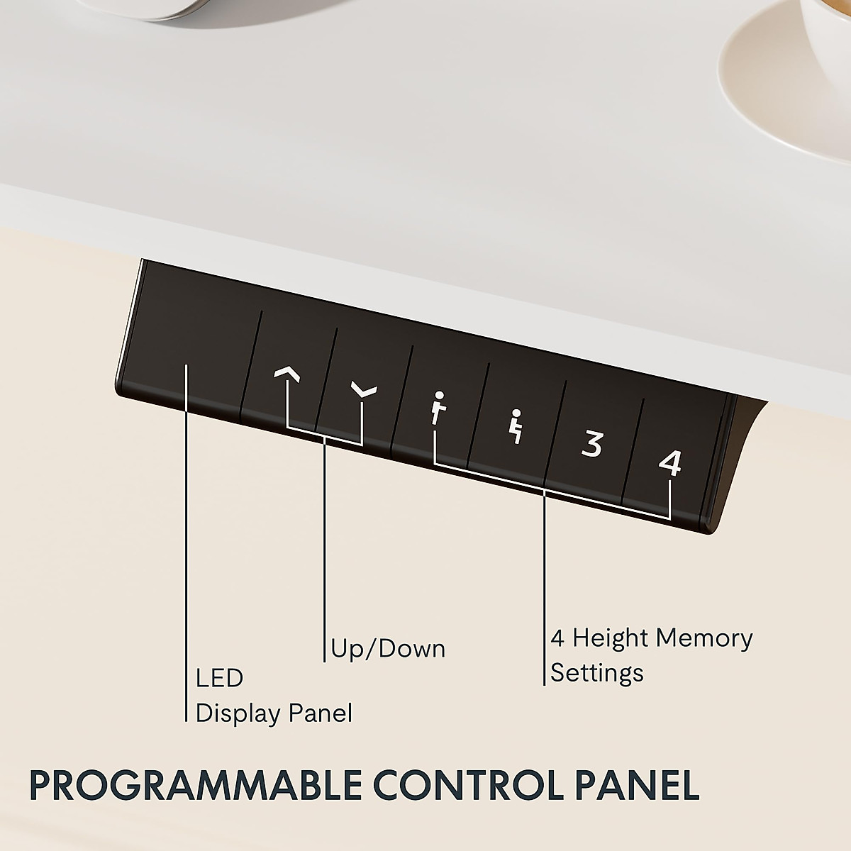FLEXISPOT EN1 One-Piece Standing Desk 48 x 24 Inches Height Adjustable Desk Electric Sit Stand Up Desk Home Office Desks Computer Workstation (White Frame + White Desktop)