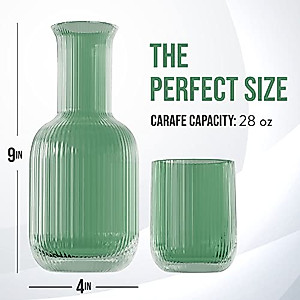 American Atelier Bedside Water Carafe with Tumbler | 28-Ounce Pitcher and Matching Drinking Glass | Use Cup as a Lid for Carafe | For Guest Room, Nightstand, Office, or Gift (Green)