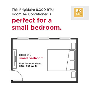 Frigidaire 8,000 BTU Window Air Conditioner & Dehumidifier, 115V, Cools up to 350 Sq. Ft. for Apartment, Dorm Room & Small/Medium Rooms, with Remote Control, Programmable Timer, and Sleep Mode, White
