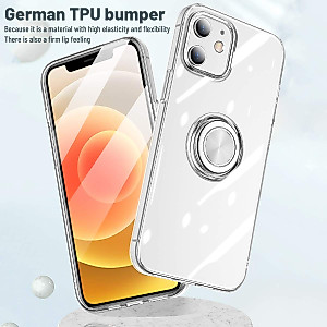 Guuboly Crystal Clear Designed for iPhone 12 Case, iPhone 12 Pro Case Clear Soft Slim Fit Transparent Silicone Flexible Shockproof Bumper Cover with Ring Holder Kickstand for iPhone12/12Pro 6.1 inch