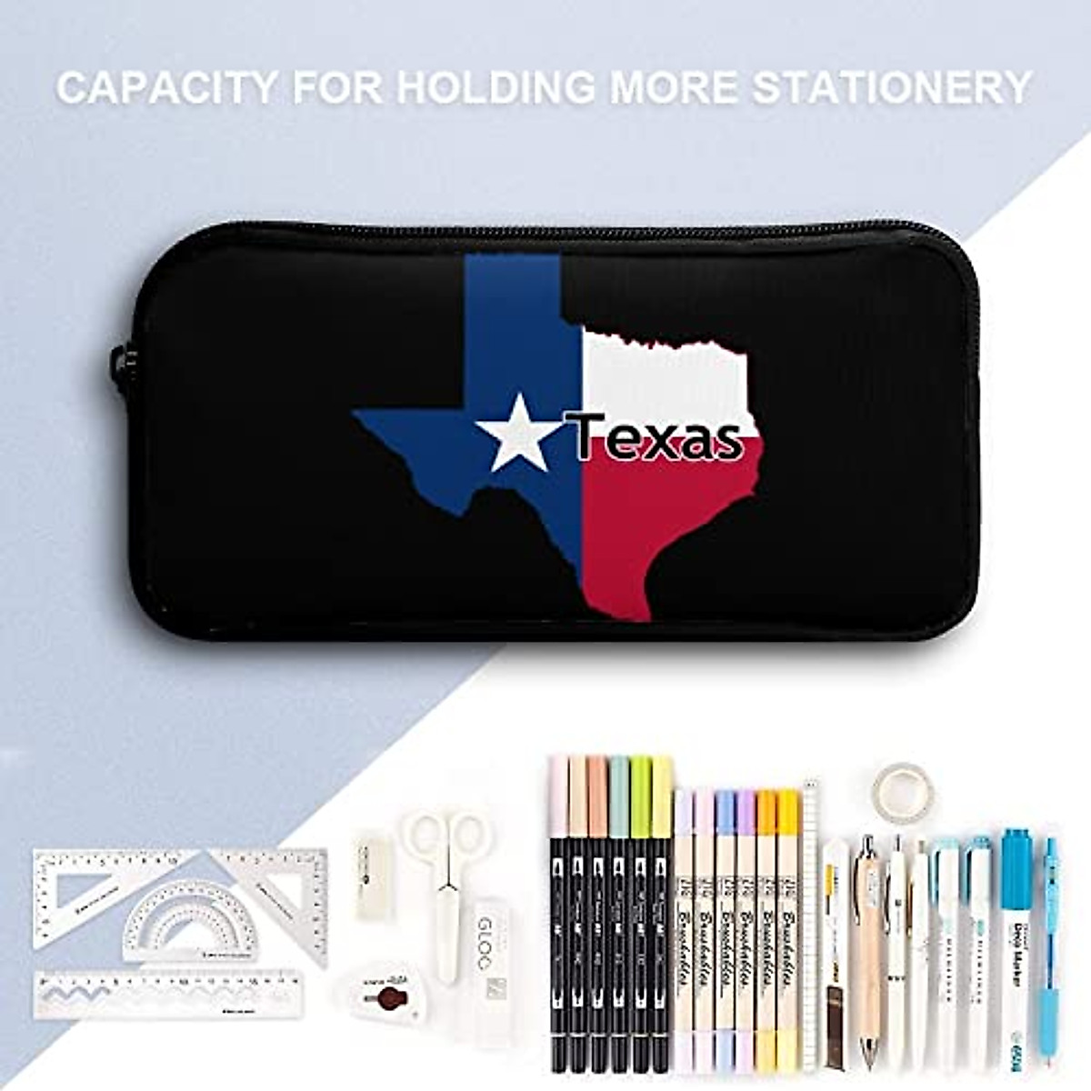 Texas Flag Pencil Case Stationery Pen Pouch Portable Makeup Storage Bag Organizer Gift