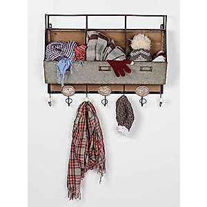 Kate and Laurel Arnica Rustic Wood and Metal Wall Storage Pockets with Hooks