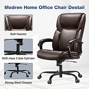 Office Chair - Ergonomic Home Office Chair High Back Executive Computer Desk Chair, Adjustable Height and Tilt Swivel Rocking PU Leather Comfortable Chairs with Wheels Armrest for Adults, Brown