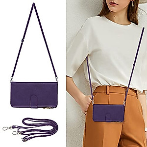 Jaorty iPhone SE 2022/SE 2020/iPhone 8/iPhone 7 Phone Case Wallet for Women Men with Card Holder,iPhone SE 2022 Crossbody Case with Strap Shoulder Lanyard,Zipper Pocket PU Leather Cases,4.7" Purple