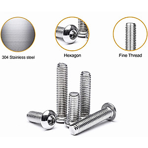 Elantek #2-56 UNC 304-Stainless Steel Button Head Hex Socket Cap Bolts Screws Nuts Assortment Kit