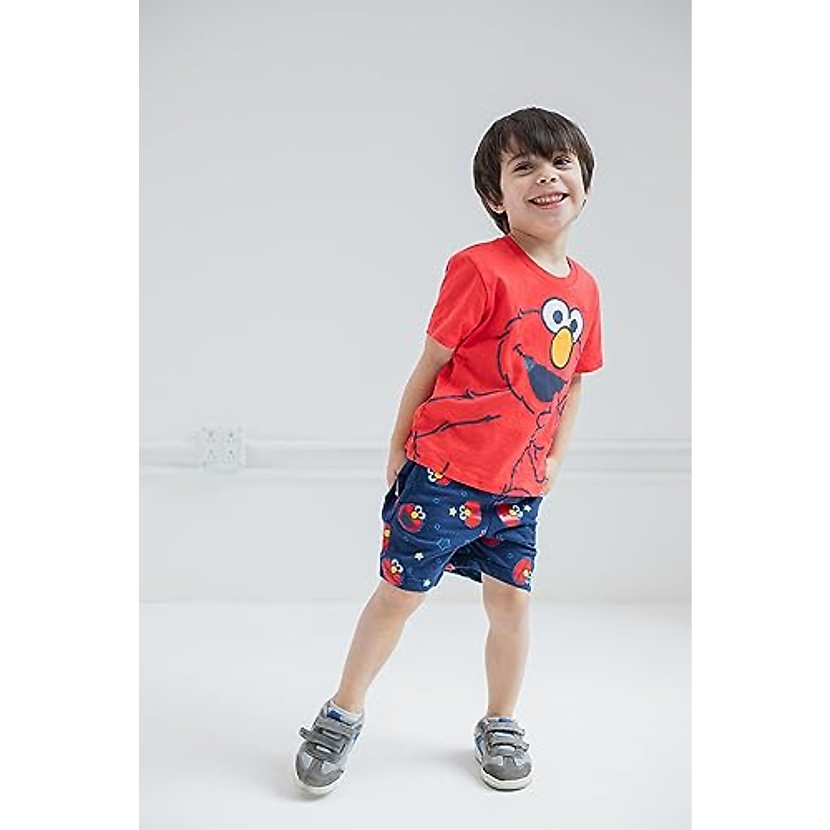 Sesame Street Elmo Toddler Boys T-Shirt and French Terry Shorts Outfit Set Blue/Red 3T