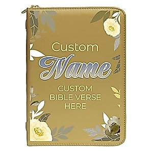10x7 Inch Personalized Bible Cover – Create Your Own Design, Custom Bible Cover and Carrying Case with Handle – Leatherette Book Covers and Bible Case for Women - Gold (Design 2)