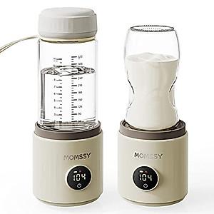 Momssy Portable Bottle Warmer, Baby Bottle Warmer for Breastmilk Formula Heating, Smart 4 Temperature Setting with USB Rechargeable Cordless, Auto Shut-Off, Multifunctional Travel Bottle Warmer