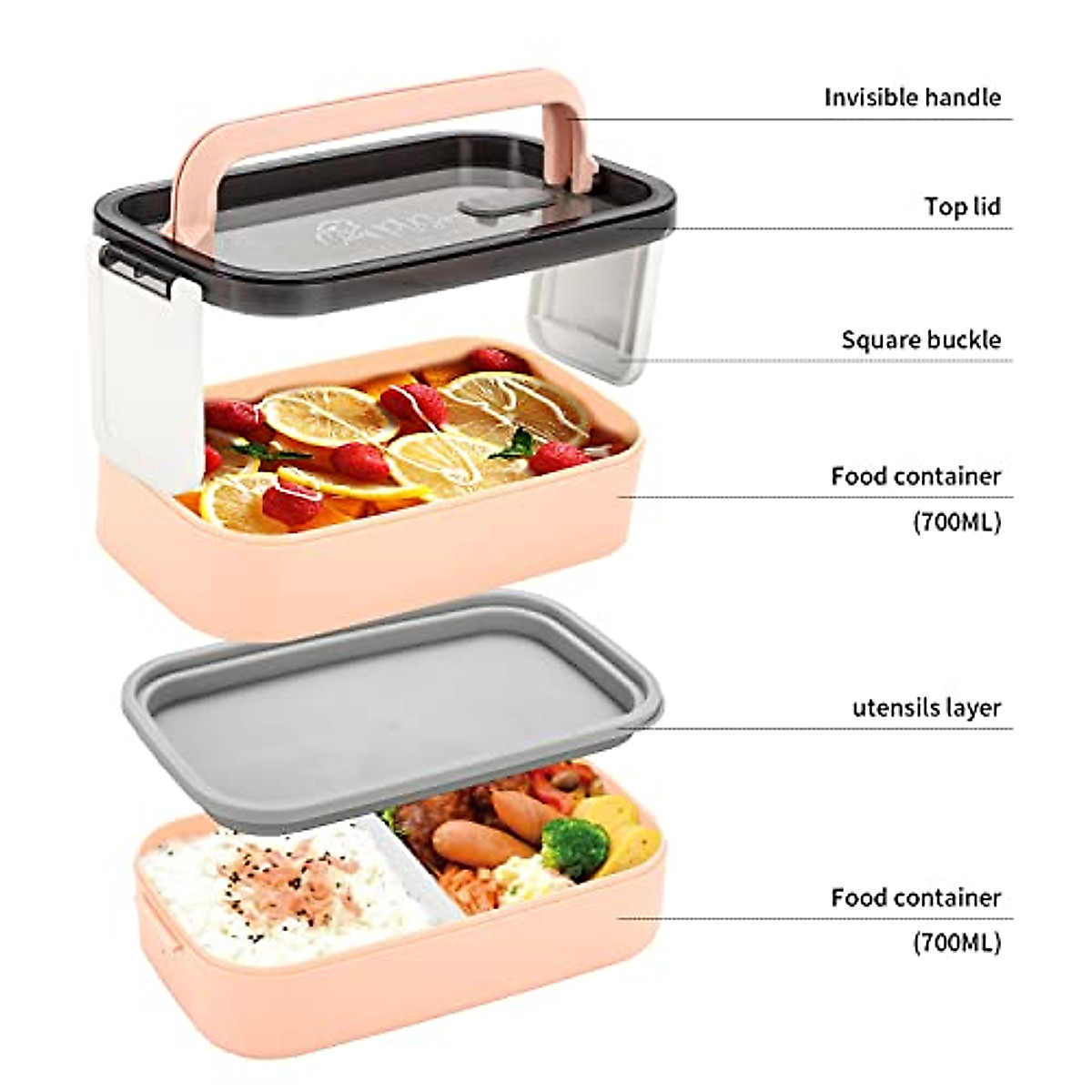 PVSpro JUST FOR YOU Bento Box Set with Insulated Tote, Mug & Cutlery Set, Stackable Bento Box for Lunch, Bento Kit Lunch Box with Handle, Large Bento Lunchbox Container, Japanese Bento (Pink)