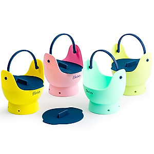 Egg Poacher - Skoo Silicone Egg Poaching Cups + Lids + Ebook - Egg Cooker Set - Perfect Poached Egg Maker - For Stove Top, Microwave and Instant Pot (Green, Red, Yellow, Turquoise, Dark Blue)