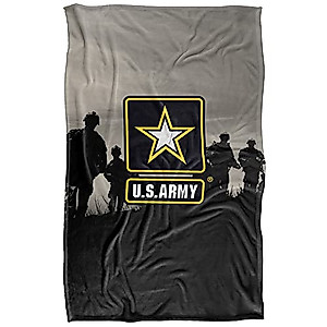 U.S. Army Blanket, 36"x58" U.S. Army Logo with Soldier Silhouette, Silky Touch Sherpa Back Super Soft Throw
