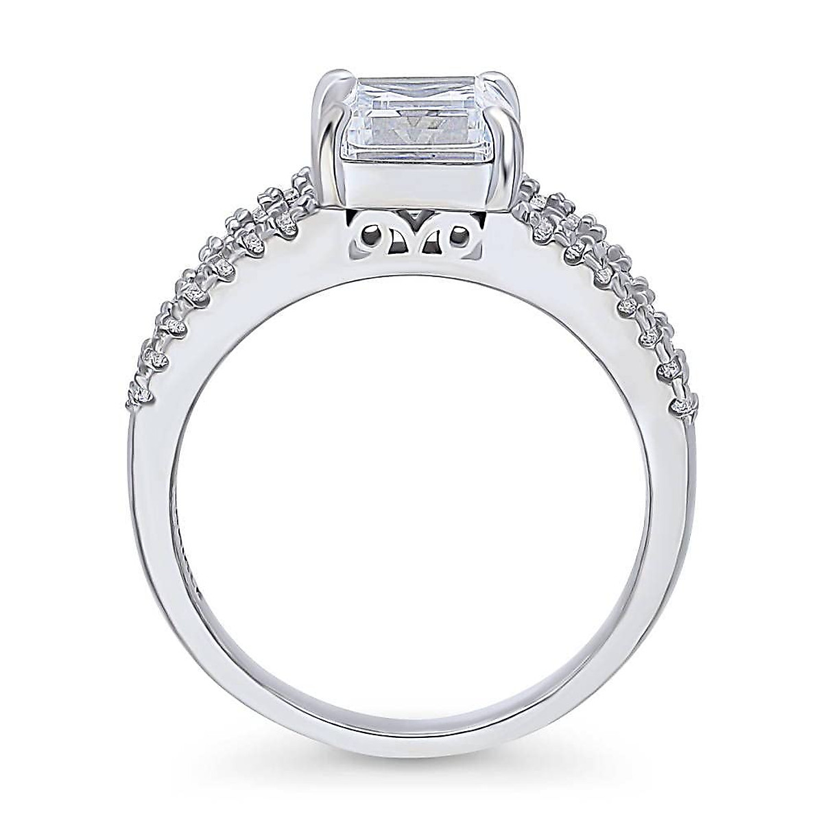 BERRICLE Sterling Silver Solitaire Wedding Engagement Rings 2.6 Carat Emerald Cut Cubic Zirconia CZ Cocktail Promise Split Shank Ring for Women, Rhodium Plated Size 7