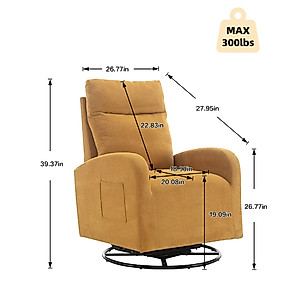 Luccalily Swivel Rocking Chair for Nursery, Upholstered Glider Nursery Chair with Breathable Fabric for Bedroom, Living Room, Yellow