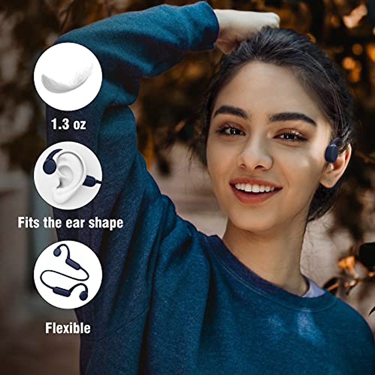 Swimming Bone Conduction Headphones Open Ear Wireless eadphones Bluetooth with Mic MP3 Player Built-in 8G Memory IPX 8 Waterproof Sport Headsets for Running Walking Bicycling Working Gym(Blue)