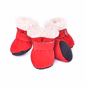 Hdwk&Hped Warm Small Dog Snow Boots Waterproof Suede Puppy Cat Booties Anti-Skid Pet Winter Shoes Red #2