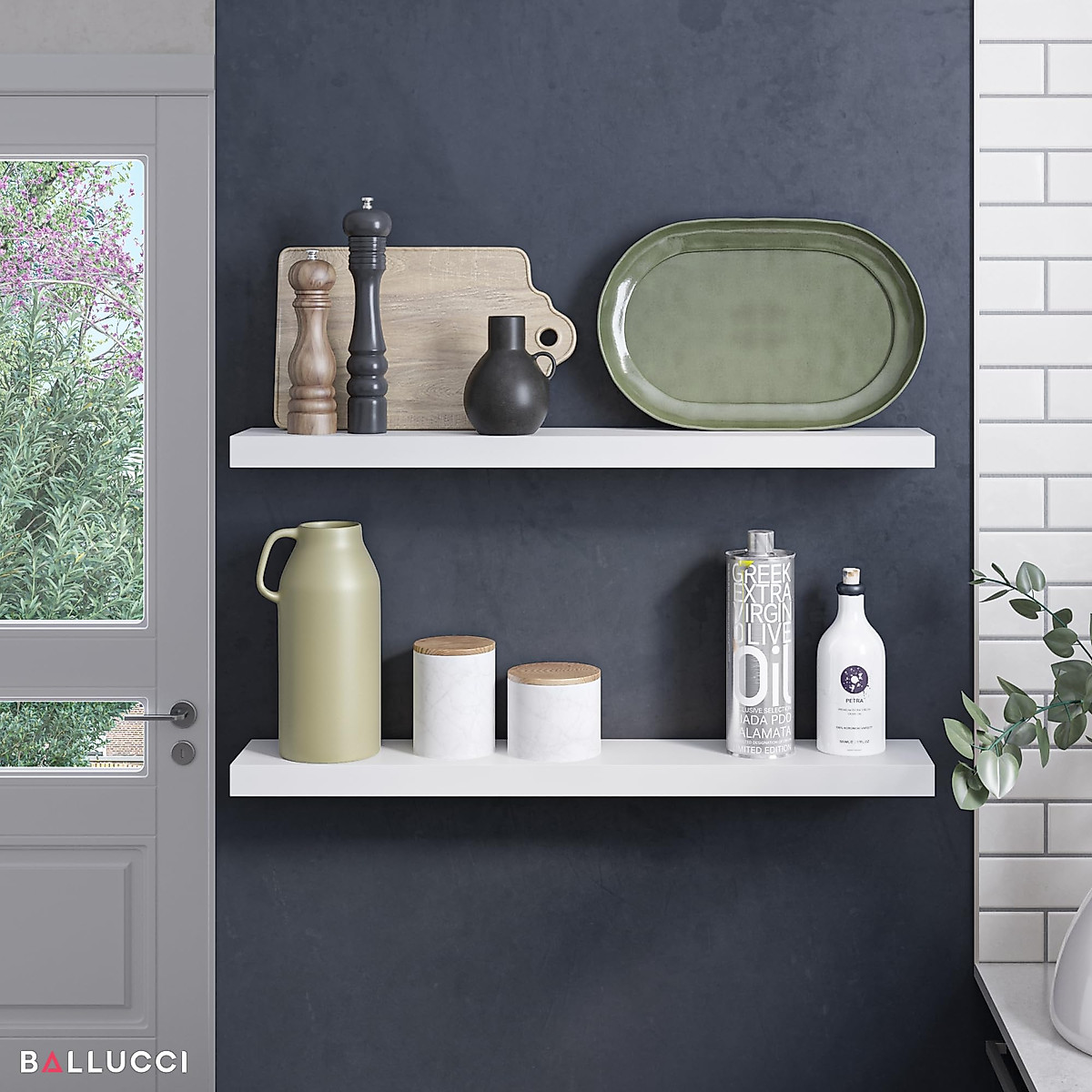 Ballucci Floating Shelves, 36" Wood Wall Shelf Set of 2, with Invisible Brackets for Bathroom, Living Room, Bedroom, Kitchen, Nursery, 6" Deep, White