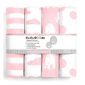 Bassinet Bed Sheets – Premium Bassinet Fitted Sheet for Halo, Mika Micky, Maxi COSI & Others - 4 Pack - 100% Jersey Knit - Bassinet Bedding for Standard Size Oval or Halo Bassinet Pads for Girls