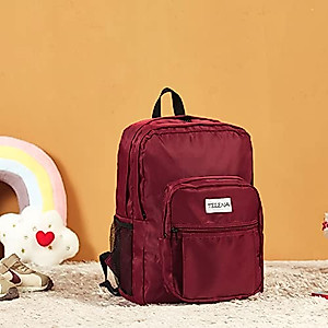Telena School Backpack for Teen Girls Boys Lightweight Bookbag Backpack for Middle & High School with Bottle Side Pocket, Red Bookbag
