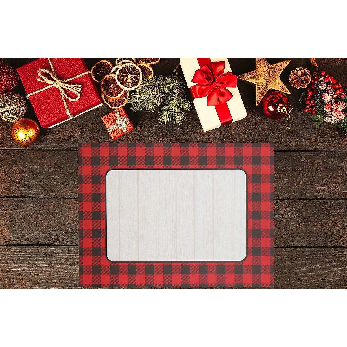Iconikal 2-Sided Disposable Paper Place Mats, Red Buffalo Plaid and Wood Grain, 14 x 11-Inches, 22-Pack
