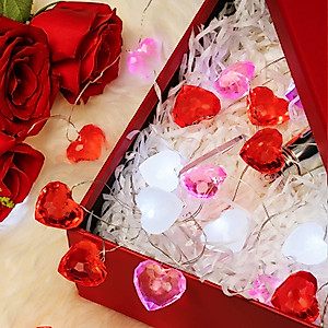 BOHON Valentine Day Decor 10 ft 30 LEDs Heart Lights Twinkle Fairy String Lights Battery Operated with Remote Valentines Decorations for The Home Kids Bedroom Christmas Mother's Day(Red Pink White)