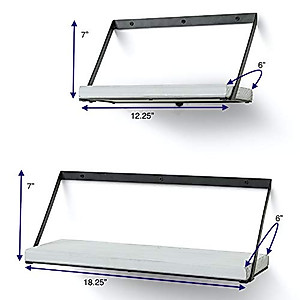 Floating Rustic Wood Shelves- Set of 2- Barn Door White Wash- Natural Pine Finish- Fir Wood & Iron- Wall Decor- Mounting Hardware Included- Farmhouse Shelf- Small & Medium- Modern Decor (White Wash)