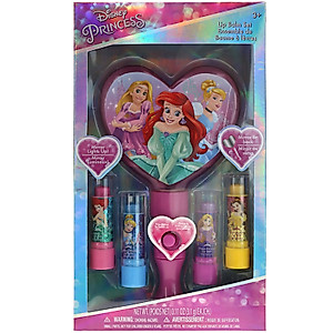 Townley Girl Disney Princess Sparkly Lip Balm For Girls, 4 pack with Light Up Mirror