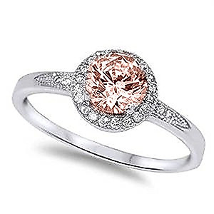 Blue Apple Co. Halo Wedding Engagement Ring Round Simulated Morganite 925 Sterling Silver