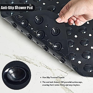 Large Non Slip Bathtub Mat, Extra Long Bath Mat for Tub, 40 x 16 Inch, Machine Washable Shower Mats with Suction Cups and Drain Holes, Bath Tub Mats for Bathroom Non Slip, Black