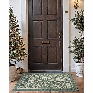 DEXI Front Door Mat Entryway, Inside Entrance Doormat, Non Slip Washable Entry Mats, 23.5x35.5,Dark Sea Green