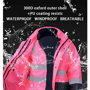 SMASYS Safety High Visibility Oxford 6 in 1 Reflective Jacket Insulated Parka, ANSI Class 3, Construction Protective Workwear