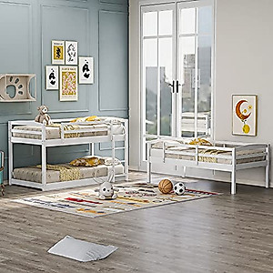 RUNWON Twin Over Twin Triple Bunk Bed with Safety Guardrail and Ladder for Kids Teens, No Box Spring Needed