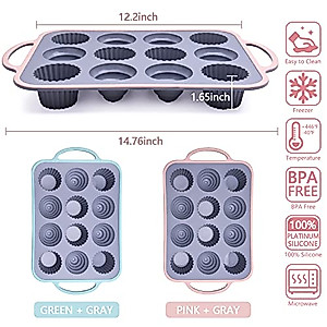 IKOJING Muffin Pan Silicone Baking Pan, Muffin Tin, 12-Cavity Cupcake Chocolate Silicone Mold, Non-Stick Baking Cup, BPA Free, Dishwasher Safe, 201 Stainless Steel Inside, No Deformation (Pink)