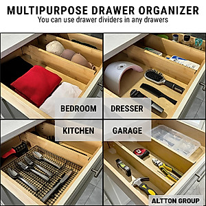 Altton Group 4"" High Drawer Dividers Bamboo Organization Expandable Organizers for Kitchen Bedroom Bathroom Dresser Office 4-pack, natural