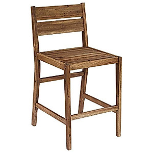 Teal Island Designs Nova Natural Acacia Wood Outdoor Bar Stools Set of 2 Brown 24" High Farmhouse Rustic Plank Seat with Ladder Backrest Footrest for Kitchen Counter Island Patio Garden Balcony