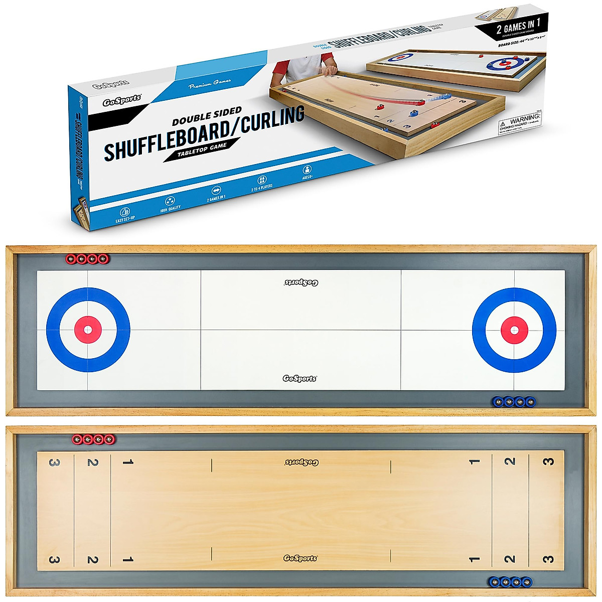 GoSports Shuffleboard and Curling 2 in 1 Board Games - Classic Tabletop or Giant Size - Choose Your Style