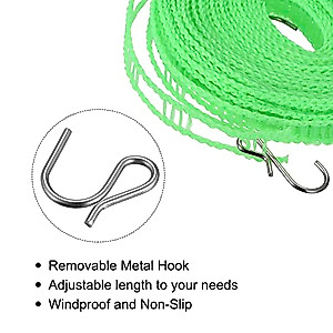 uxcell Portable Clothesline, 9.84ft/16.4ft Nylon Windproof Non-Slip Washing Line Rope for Courtyard Outdoor Travel Camping Laundry Drying, Green/Pink