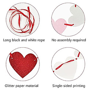 Valentine's Day Banner, Pink & Red Glittery Heart Valentines Day Banner Use for Valentine's Day Anniversary Wedding Engagement Party Home Decorations (Heart)