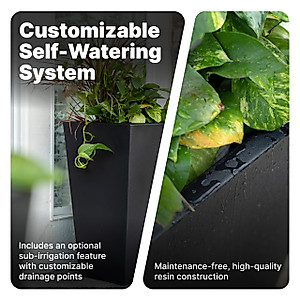 Step2 Tremont Tall Square Tapered Planter, Large Planters for Outdoor Plants, Gardening and Flower Pot for Patio or Porch, Efficient Drainage, Durable Plastic, Onyx Black, 1-Pack