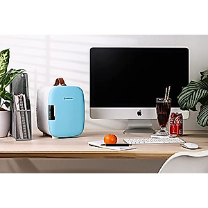 Subcold Pro4 Luxury Mini Fridge Cooler 4 Litre / 6 Cans AC & Exclusive USB ECO Power Option | Portable Small Refrigerator For The Office, Bedroom, Car, Travel, Skincare & Cosmetic (Blue)