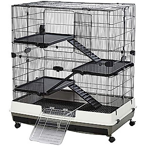 PawHut 4-Level Small Animal Cage Hutch with Wheels, Removable Tray, Platform and Ramp for Rabbit Bunny, Chinchillas, Ferret, Hedgehog & Gerbils