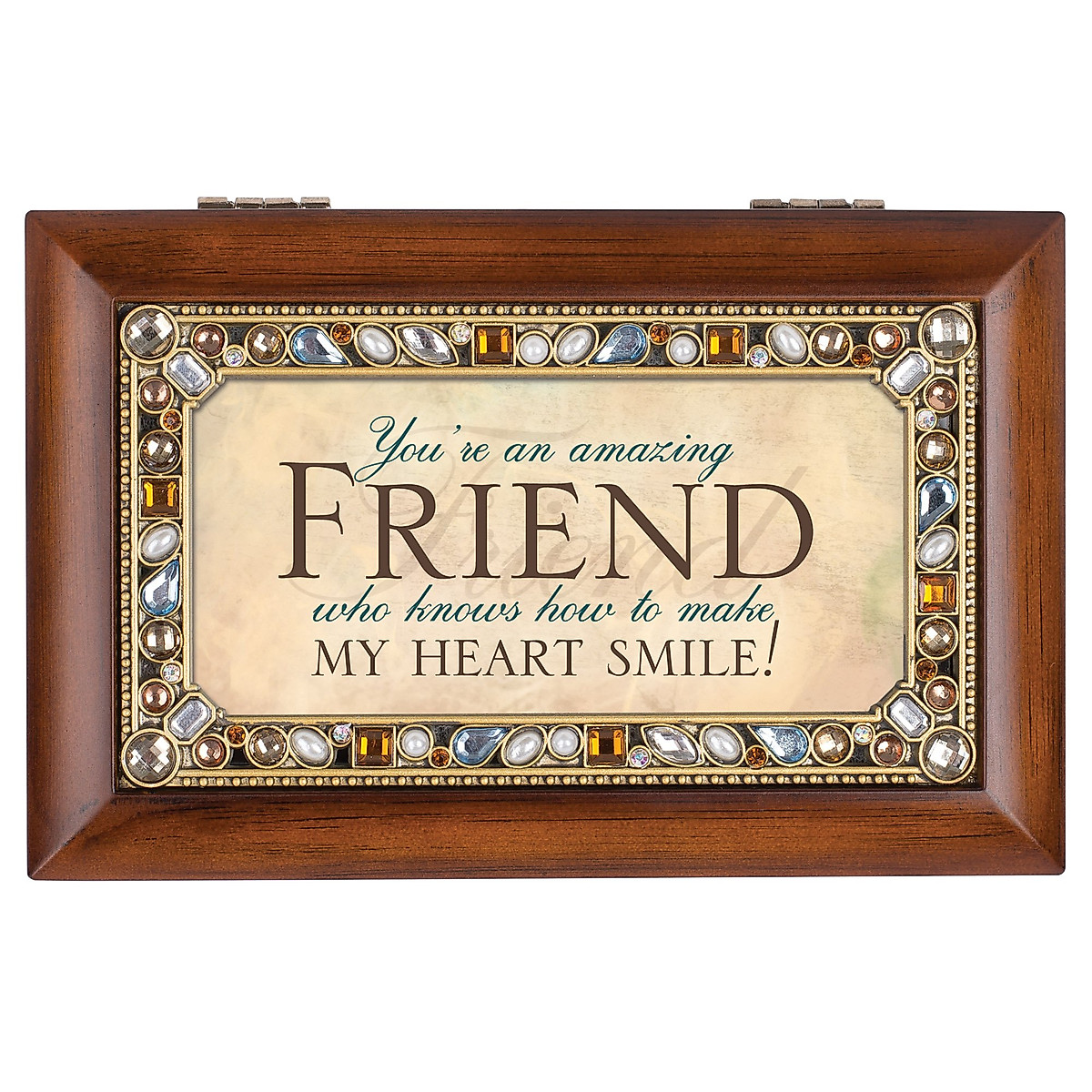 Cottage Garden Amazing Friend Jeweled Woodgrain Petite Music Box Plays What Friends are for